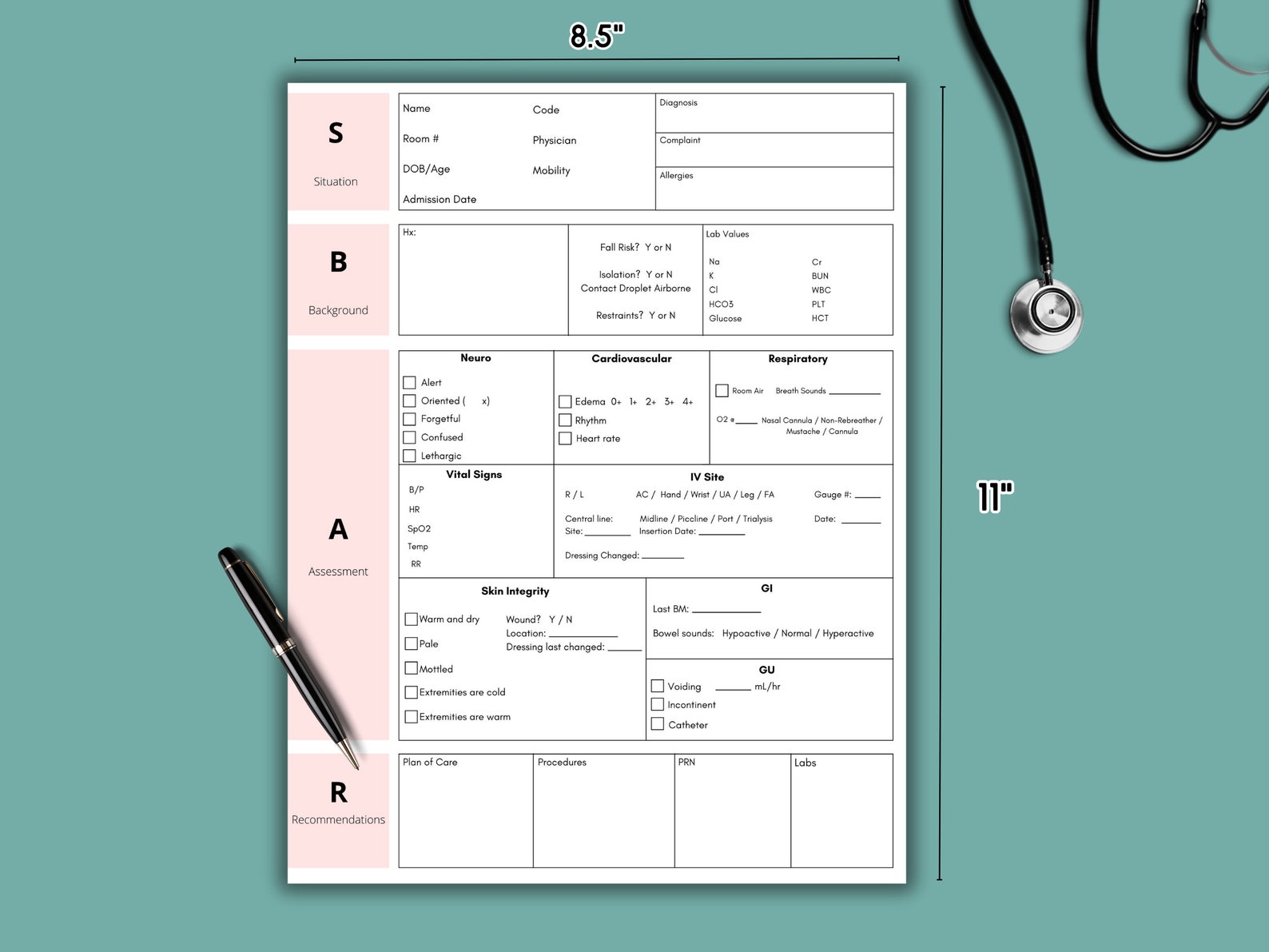 SBAR Nurse Report Sheet Template: Nursing Student Printable (PDF ...
