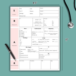 SBAR Nurse Report Sheet Template: Nursing Student Printable (PDF ...