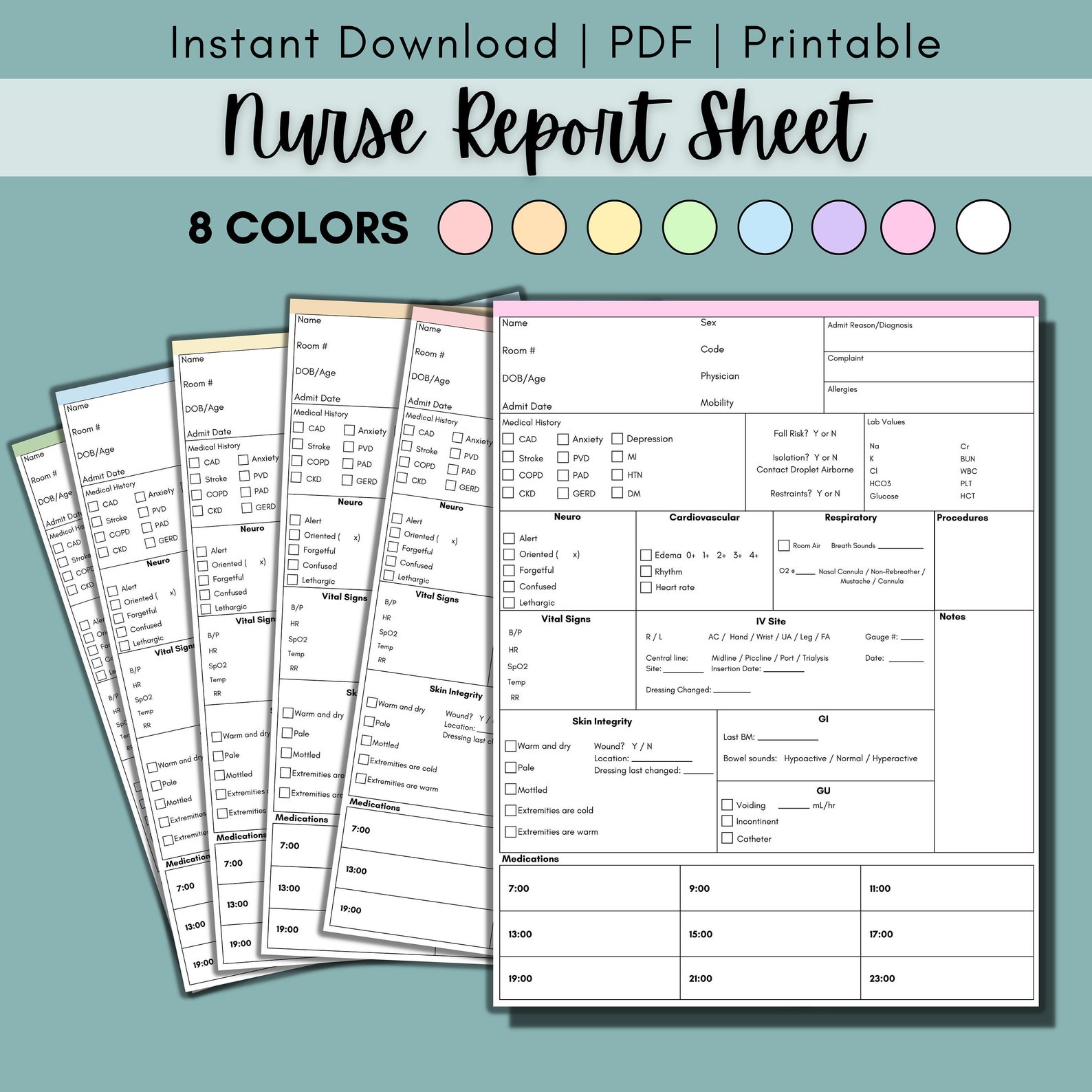 Nurse Report Sheet Nurse Report Sheet Template Nursing - Etsy India