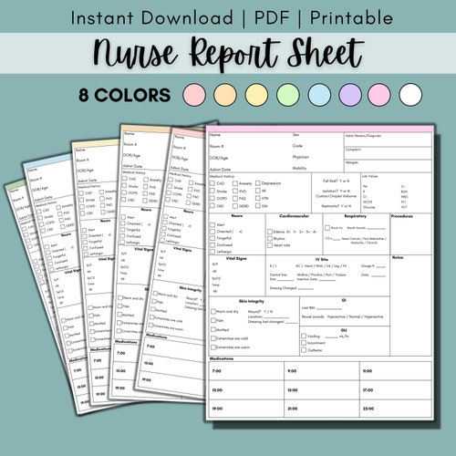 Nurse Report Sheet Nurse Report Sheet Template Nursing - Etsy