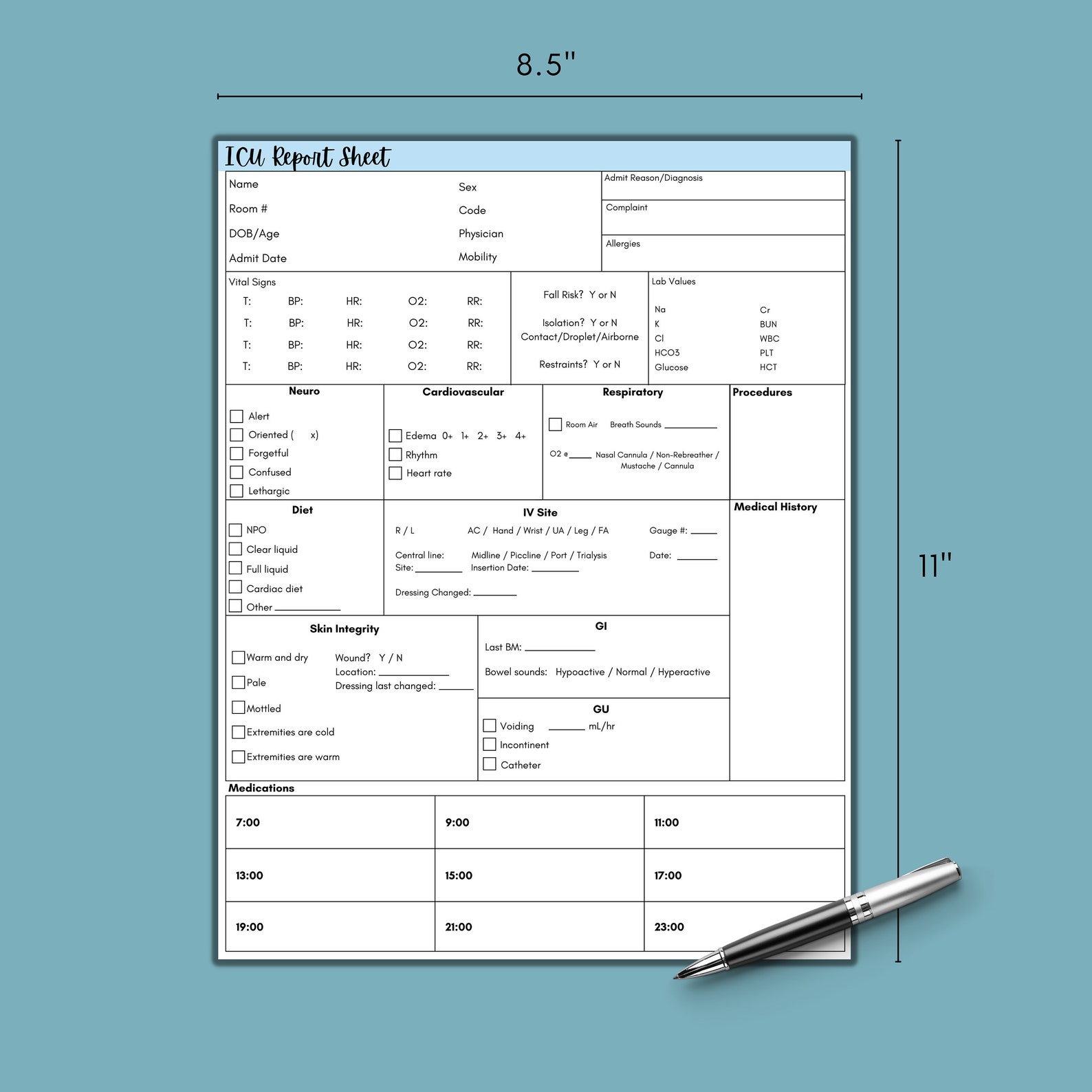 ICU Report Sheet Critical Care Nurse Report Sheet Critical - Etsy
