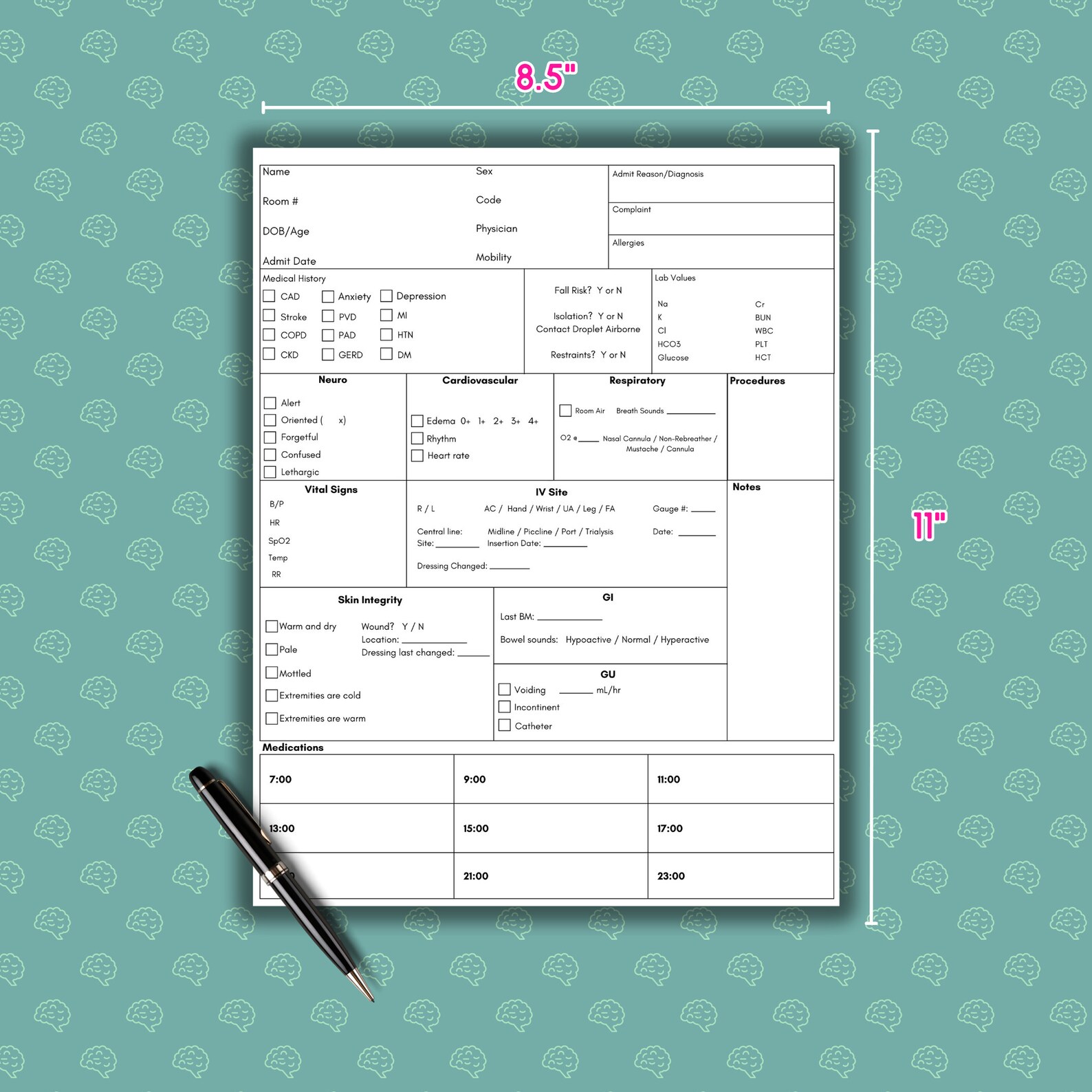 Nurse Report Sheet Template: Nursing Student, Printable PDF (8.5x11) - Etsy