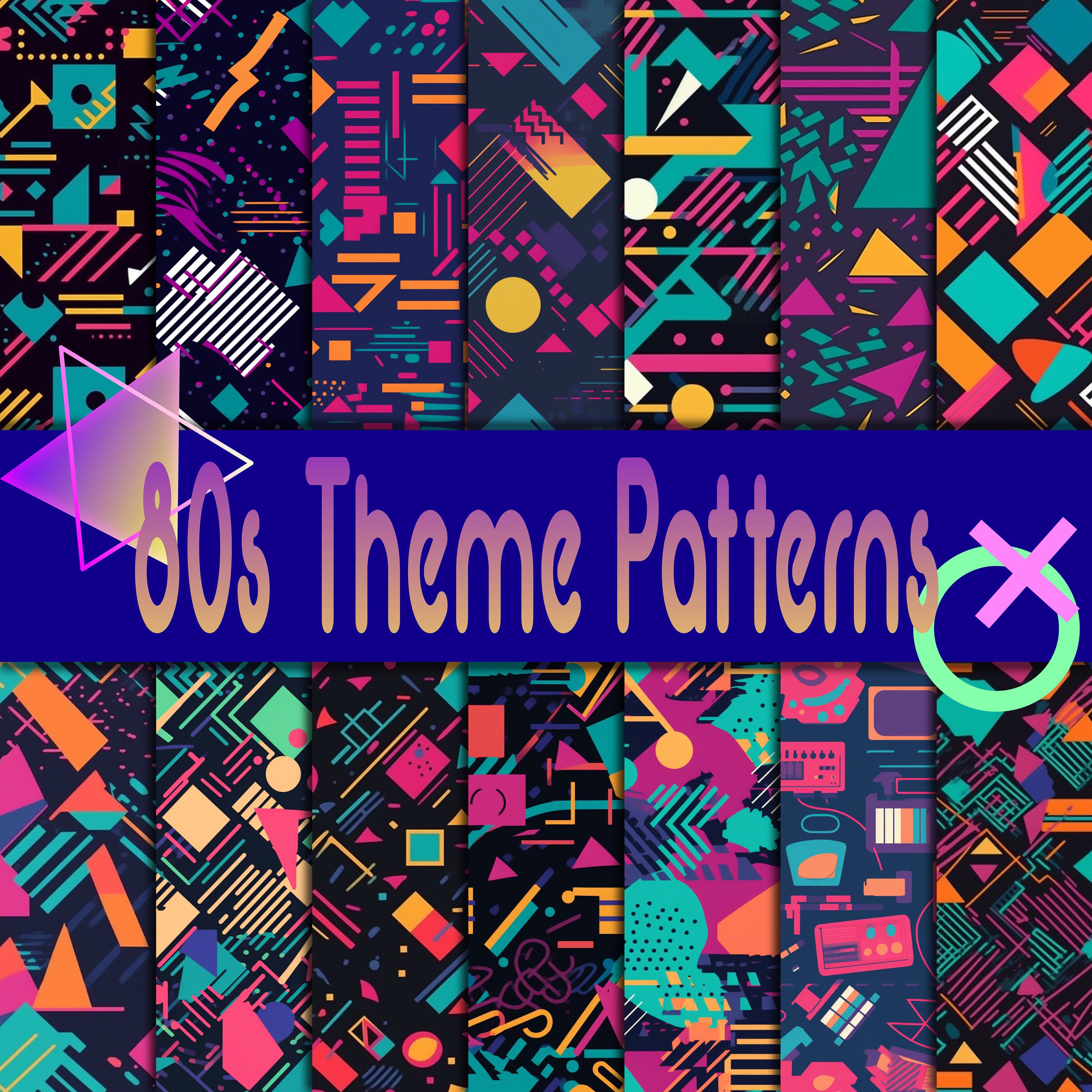 80s RETRO, Throwback Patters, 80s Themed, Vibrant Colors, Printable ...