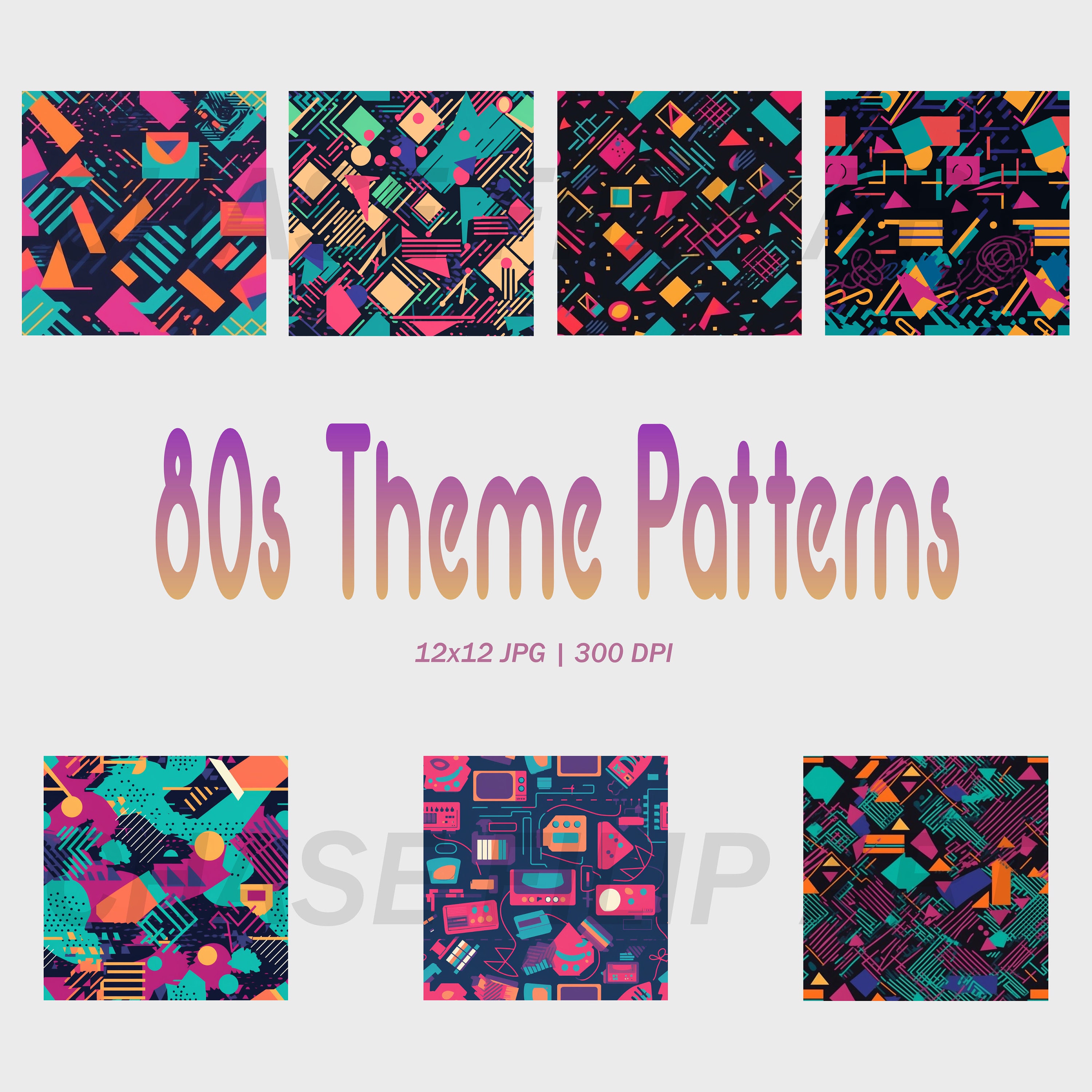 80s RETRO, Throwback Patters, 80s Themed, Vibrant Colors, Printable ...
