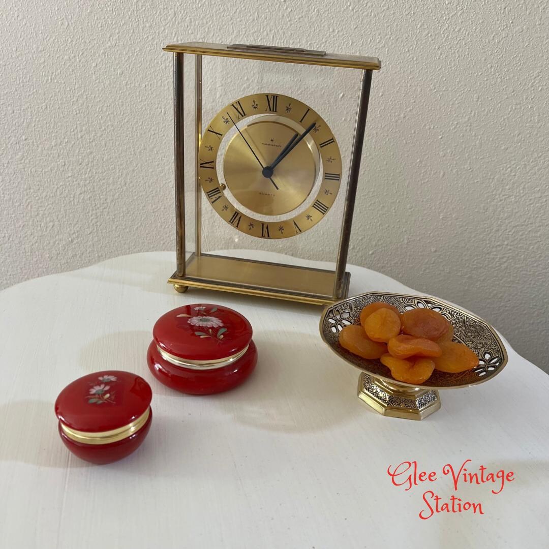 Vintage Italian Alabaster Jewelry Box, Trifari Earrings, Brass Footed ...