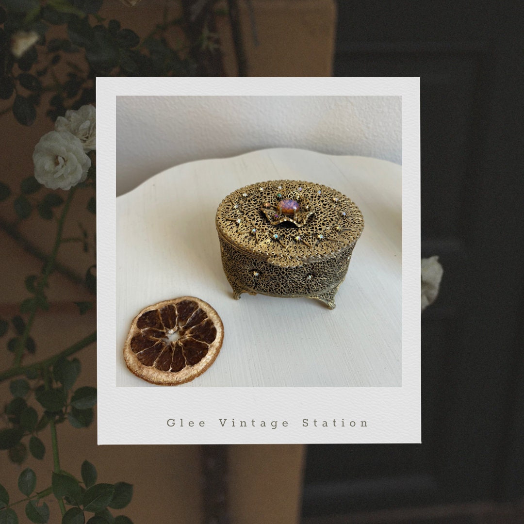 Vintage Gemstone Brass Box With Red Velvet Lining - Etsy
