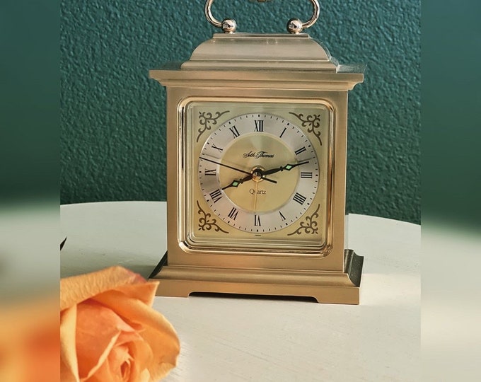 Vintage Clock Seth Thomas Rapture Brass Quartz Matte Gold Mantle Alarm ...