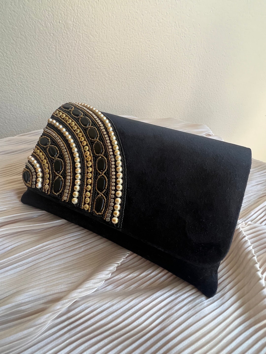 Velvet Clutch Purse With Shell and Stone Ornaments - Etsy