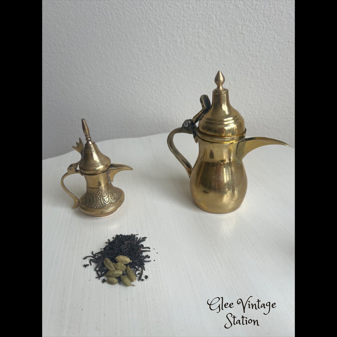 Vintage Brass Arabian Dallah Coffee Pot - Engraved Middle Eastern Pot ...