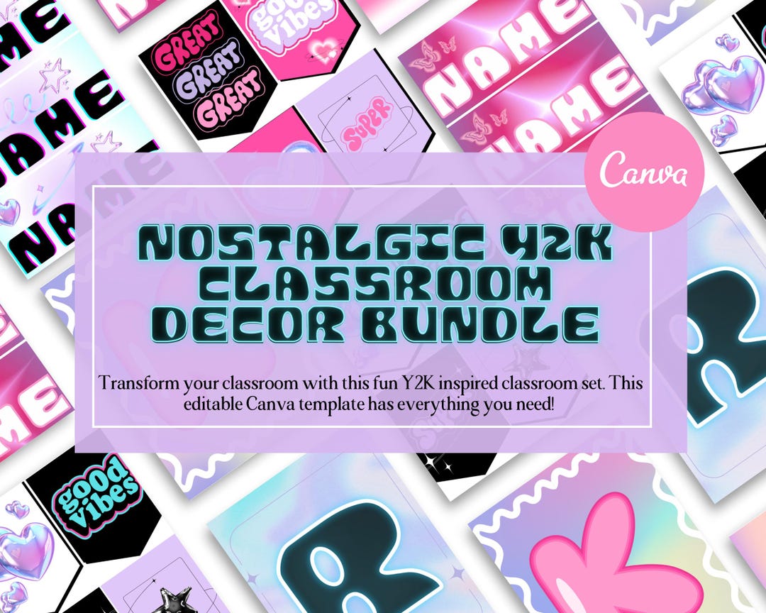 Y2k Classroom Decor Bundle, Editable Canva Template for Teachers ...
