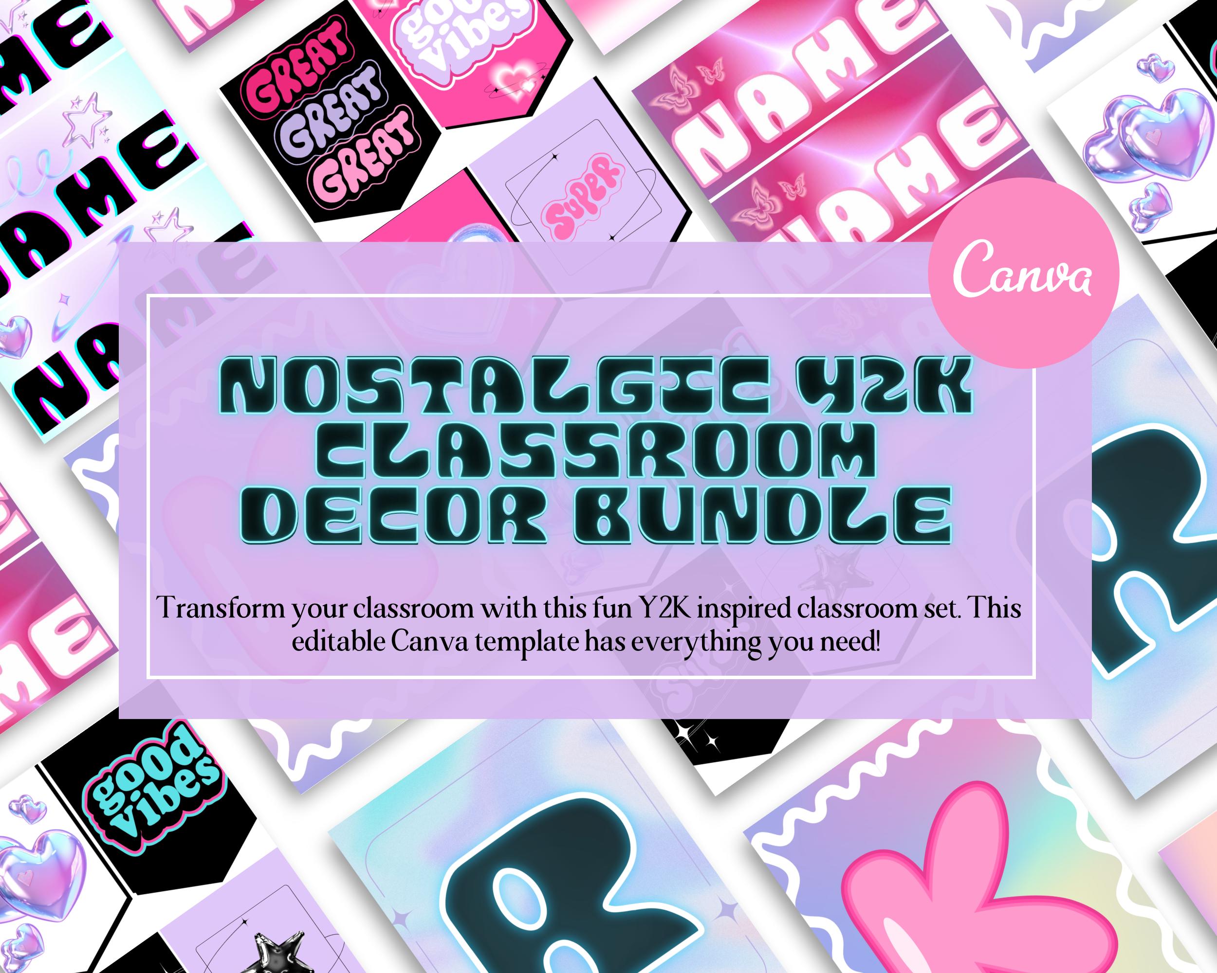 Space Y2K Nostalgic Classroom Decor Bundle, Editable Canva Template for ...