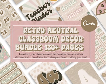 Boho Neutral Classroom Decor Bundle, Editable Canva Template for ...