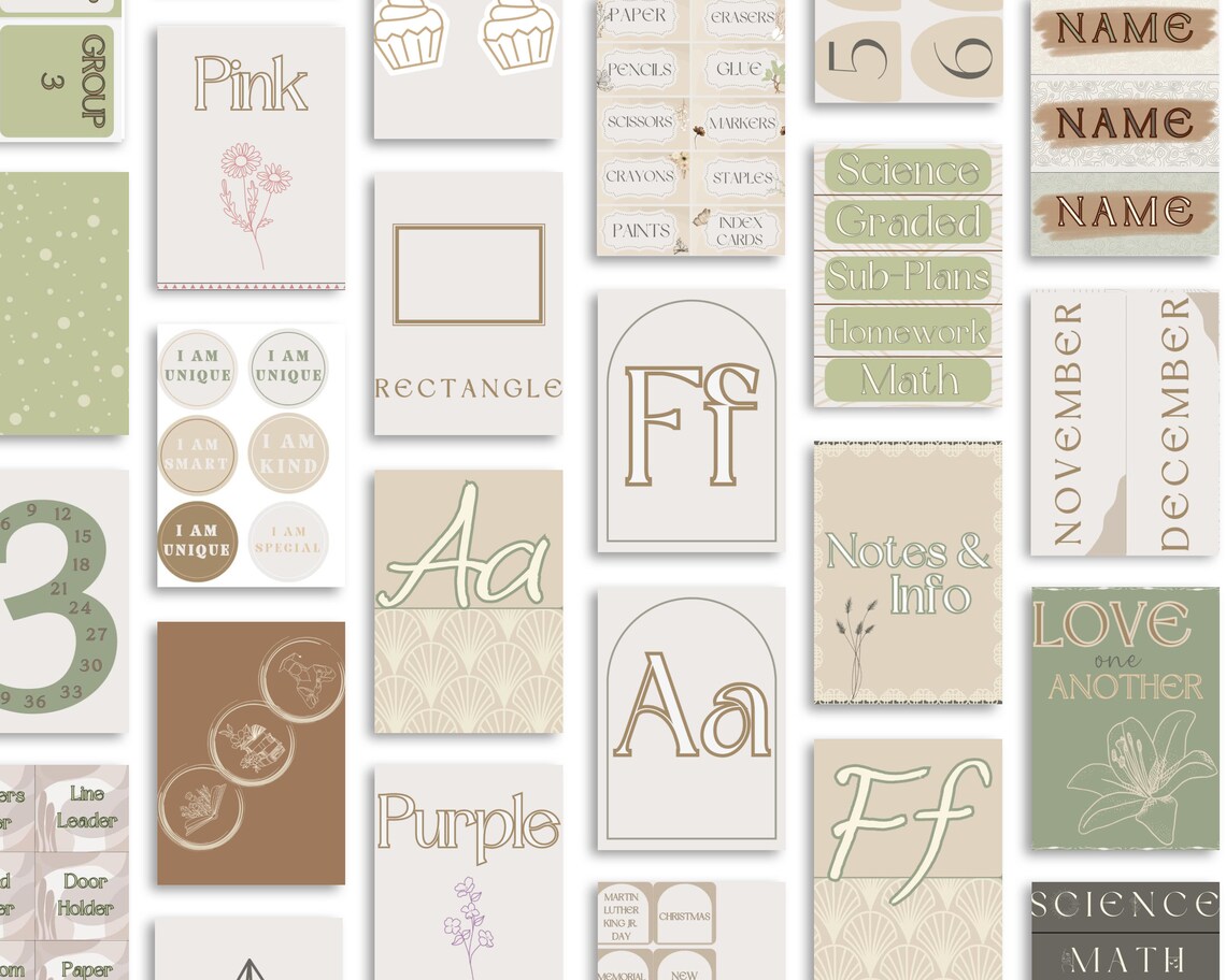 Boho Neutral Classroom Decor Bundle, Editable Canva Template for ...