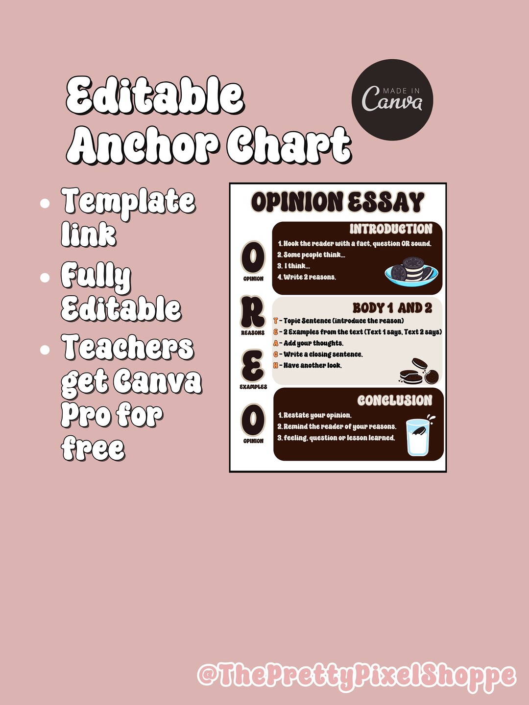 OREO Opinion Persuasive Writing Essay Anchor Chart | Editable Anchor ...