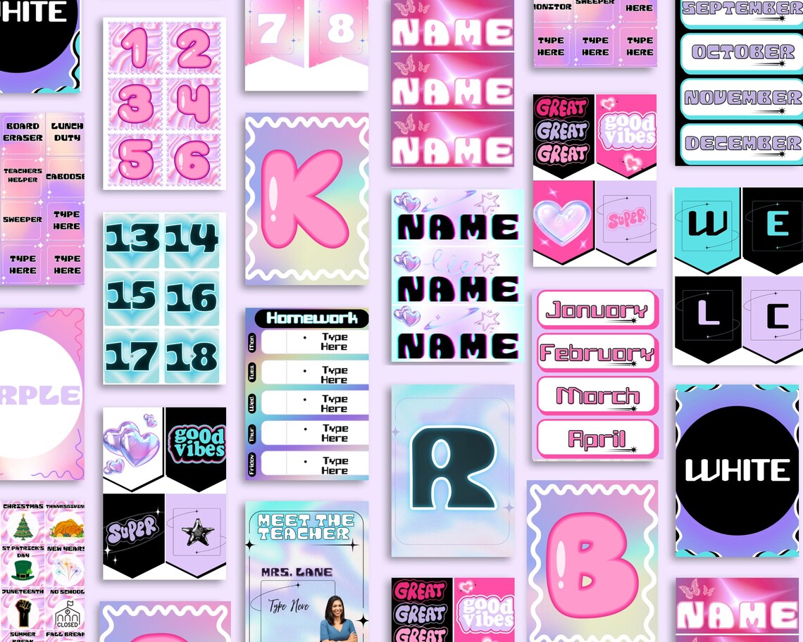 Y2k Classroom Decor Bundle, Editable Canva Template for Teachers ...