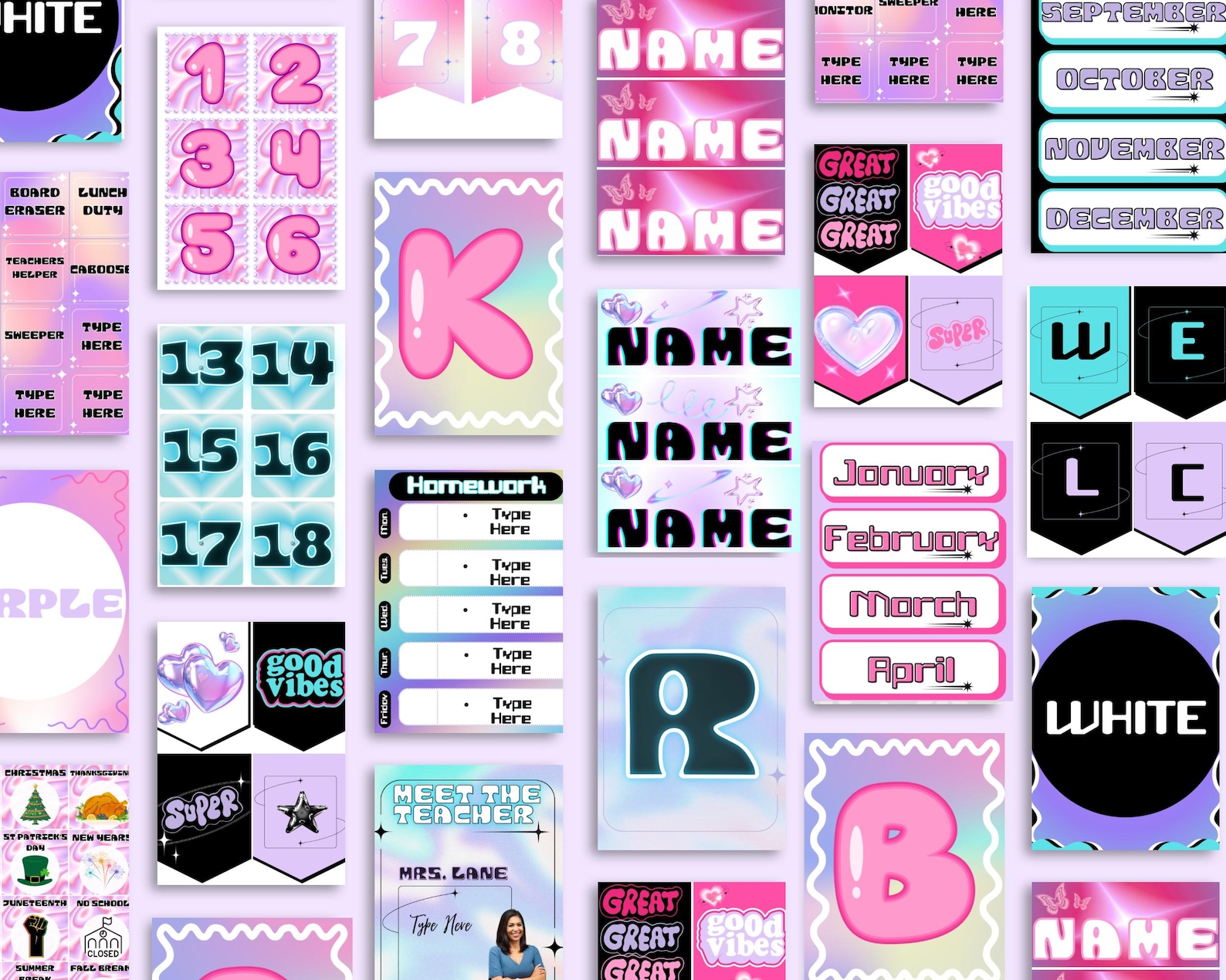 Y2K Classroom Decor Bundle, Editable Canva Template - Etsy