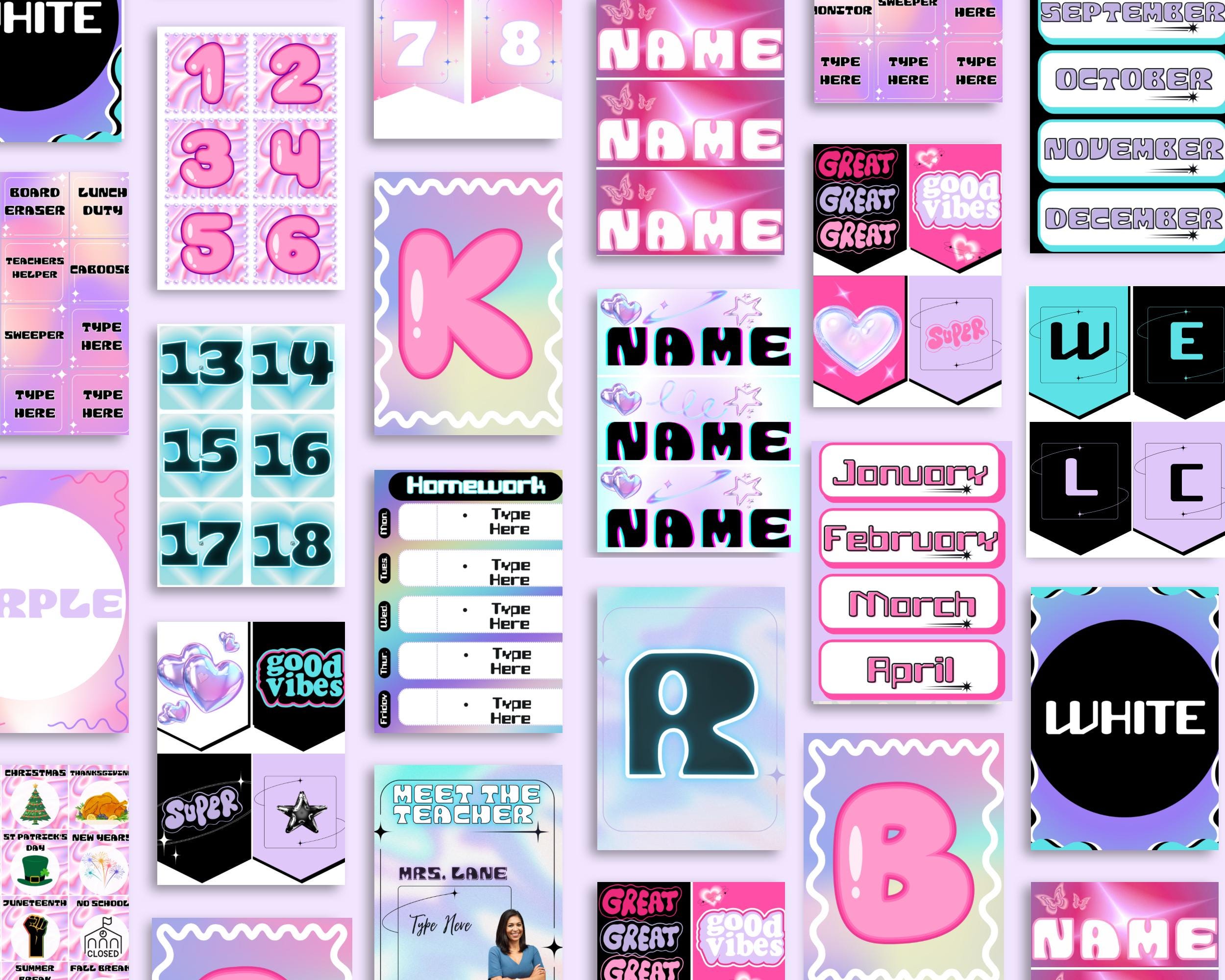 Space Y2K Nostalgic Classroom Decor Bundle, Editable Canva Template for ...