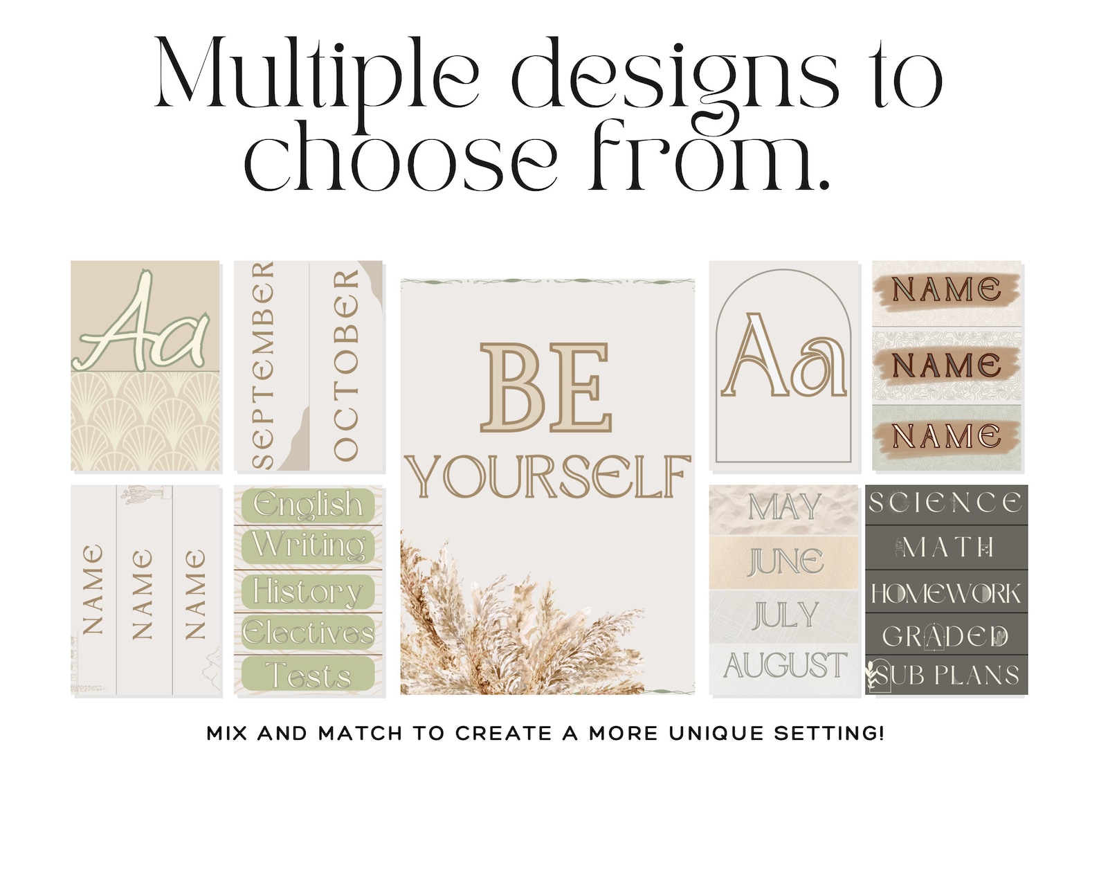 Boho Neutral Classroom Decor Bundle, Editable Canva Template for ...