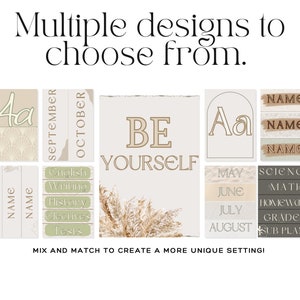 Calm Neutral Boho Classroom Decor Bundle, Editable Canva Template for ...