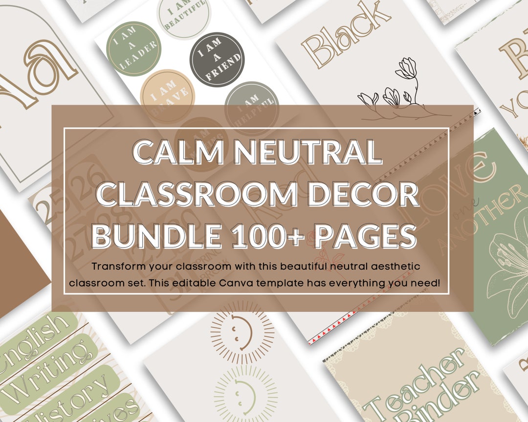 Boho Neutral Classroom Decor Bundle, Editable Canva Template for ...