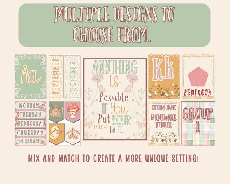 Cozy Classroom Decor Bundle, Cottagecore, Editable Canva Template for ...