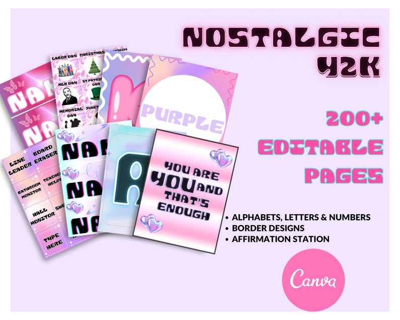 Y2K Classroom Decor Bundle, Editable Canva Template - Etsy