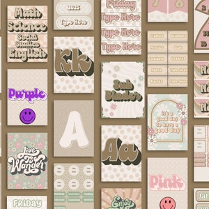 Neutral Retro Classroom Decor Bundle, Editable Canva Template for ...