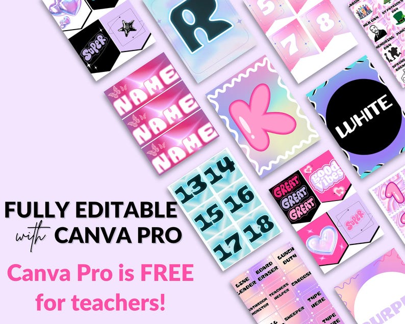 Y2K Classroom Decor Bundle, Editable Canva Template - Etsy