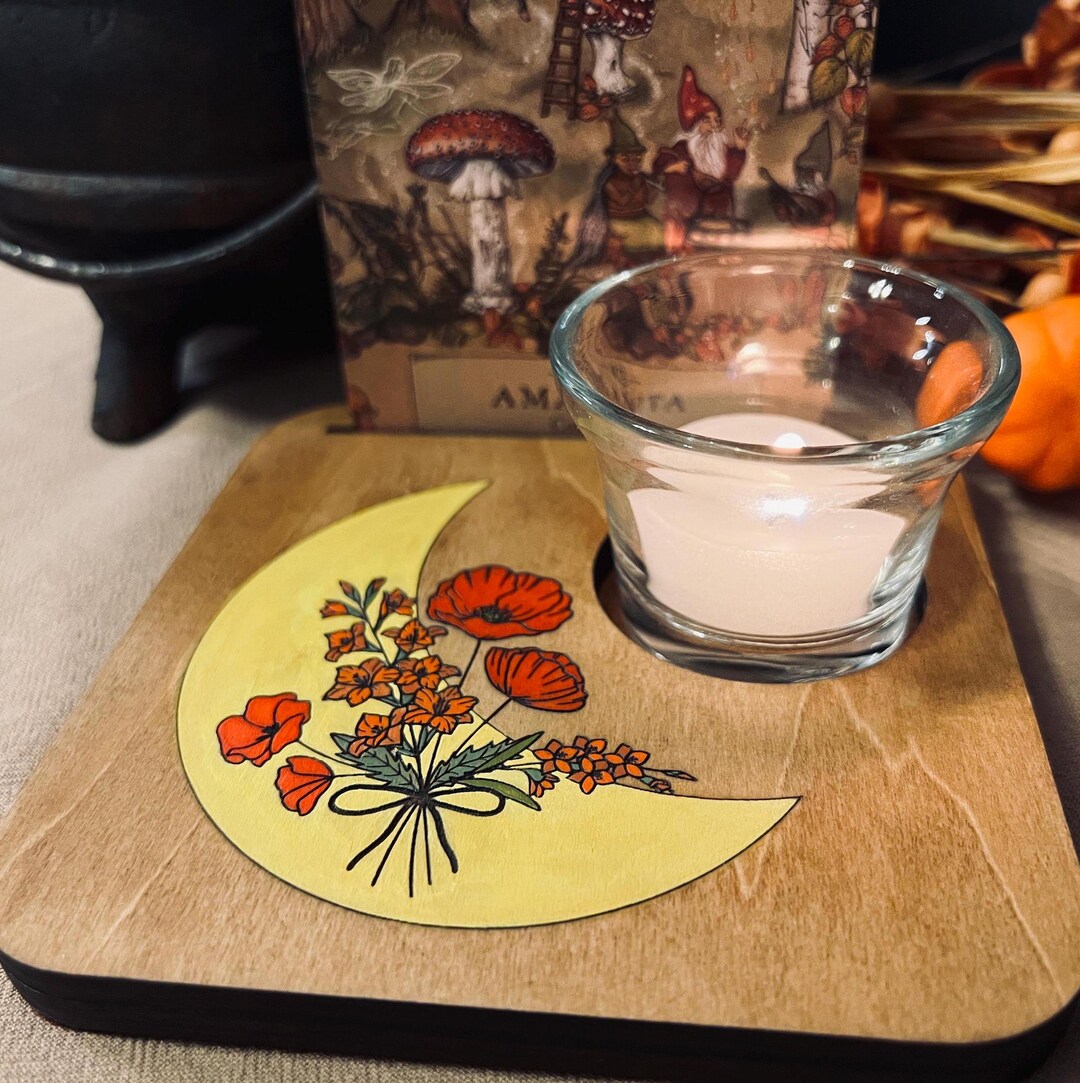 Birth Month Flower Tarot Card Holder With Glass Votive Dish, Altar ...