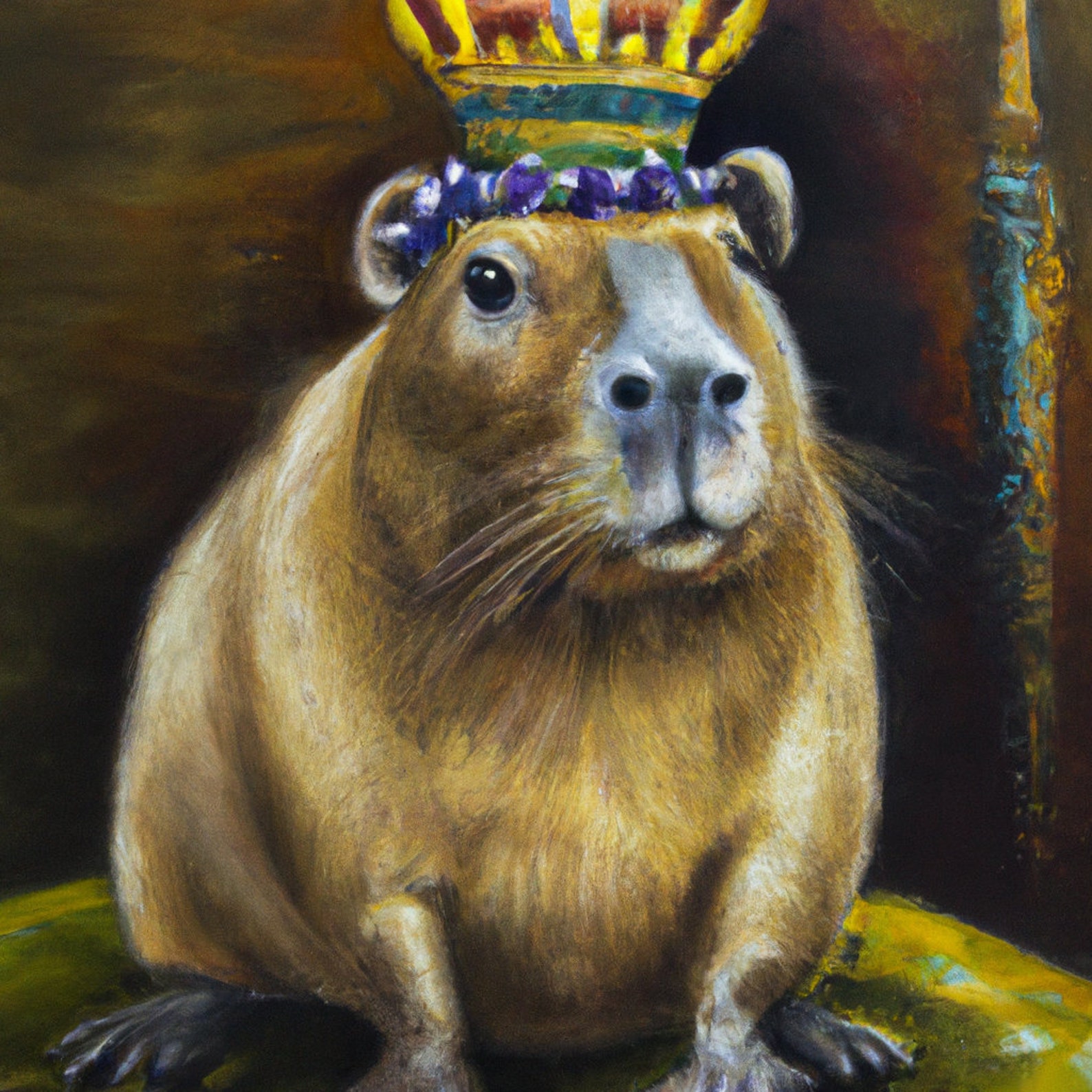 King Capybara Art Print Oil Painting Style Art Capybara - Etsy