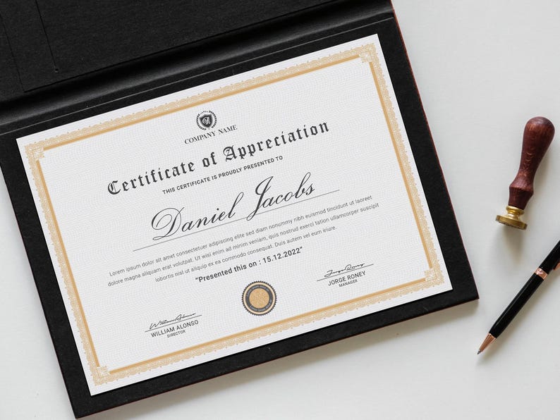 Certificate of Completion Template - Instant Digital Download - Printable , Editable Word ...