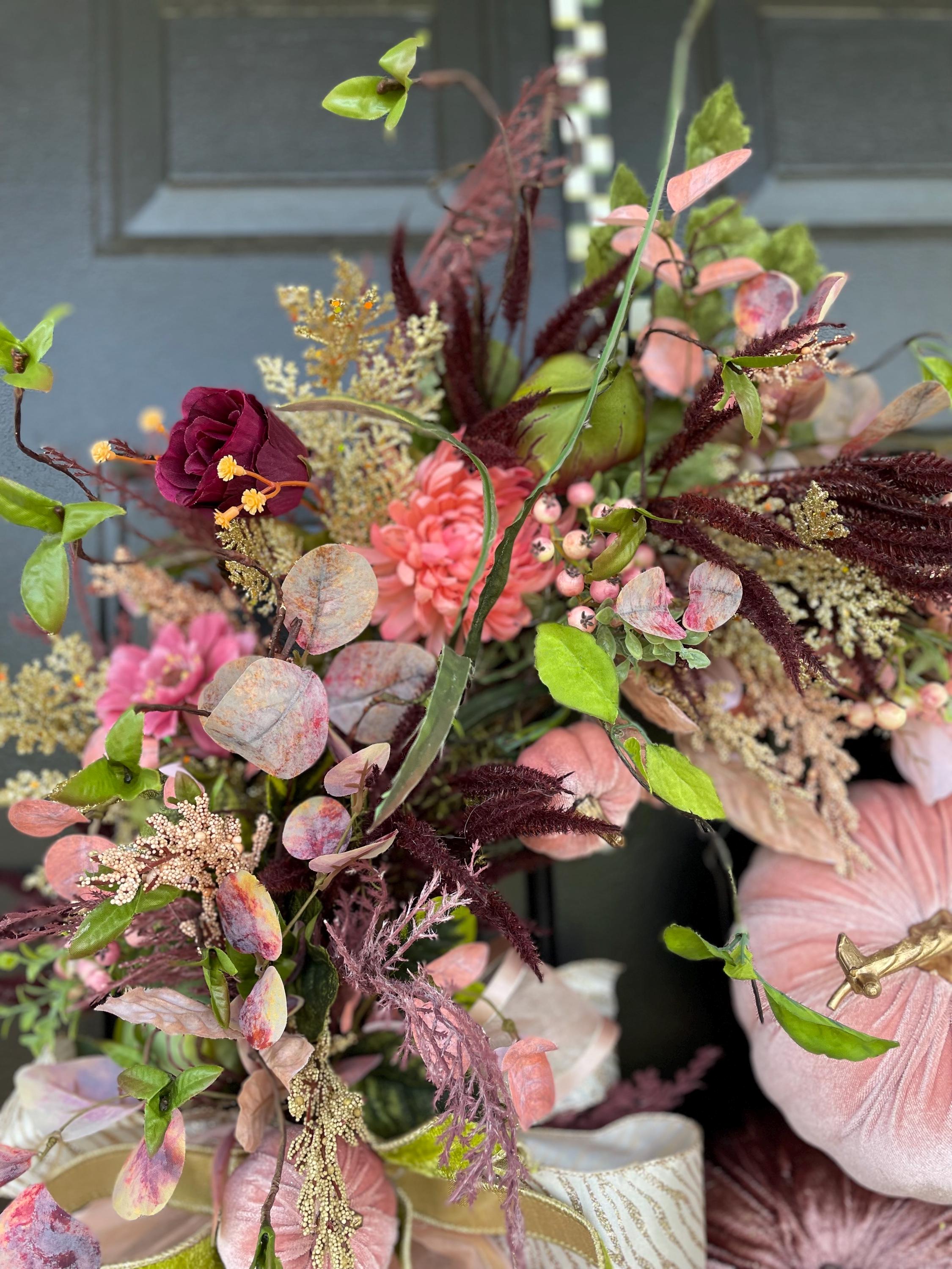 Elegant Fall Pink and Mauve Velvet Pumpkin Wreath, Autumn Wreath, Fall ...