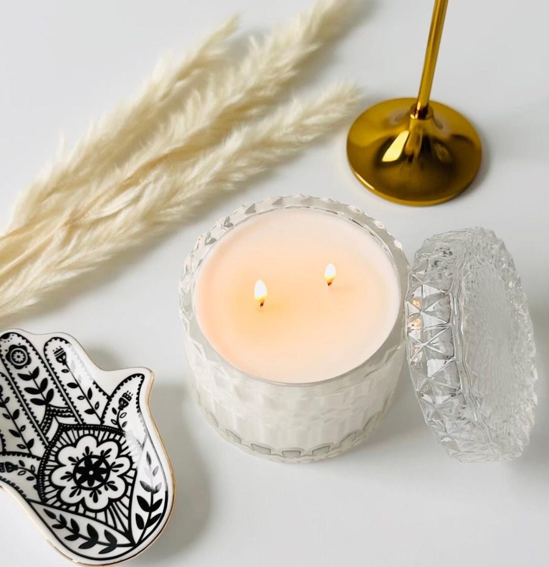 White Tea Candle | Handmade Natural Non Toxic Soy Candle | Clear ...