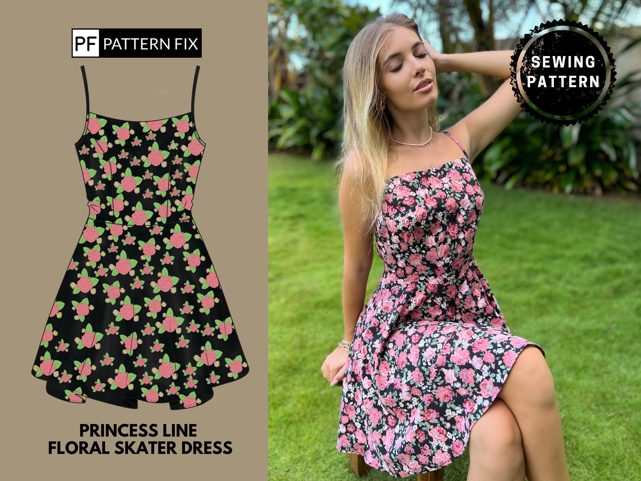 Floral Mini Dress PDF Sewing Pattern| Sizes:us2-12| UK6-16 | EU34-44 ...