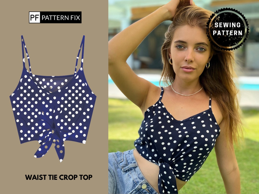 Waist Tie Crop Top Digital PDF Sewing Pattern | Sizes: US2-12 | UK6-16 ...