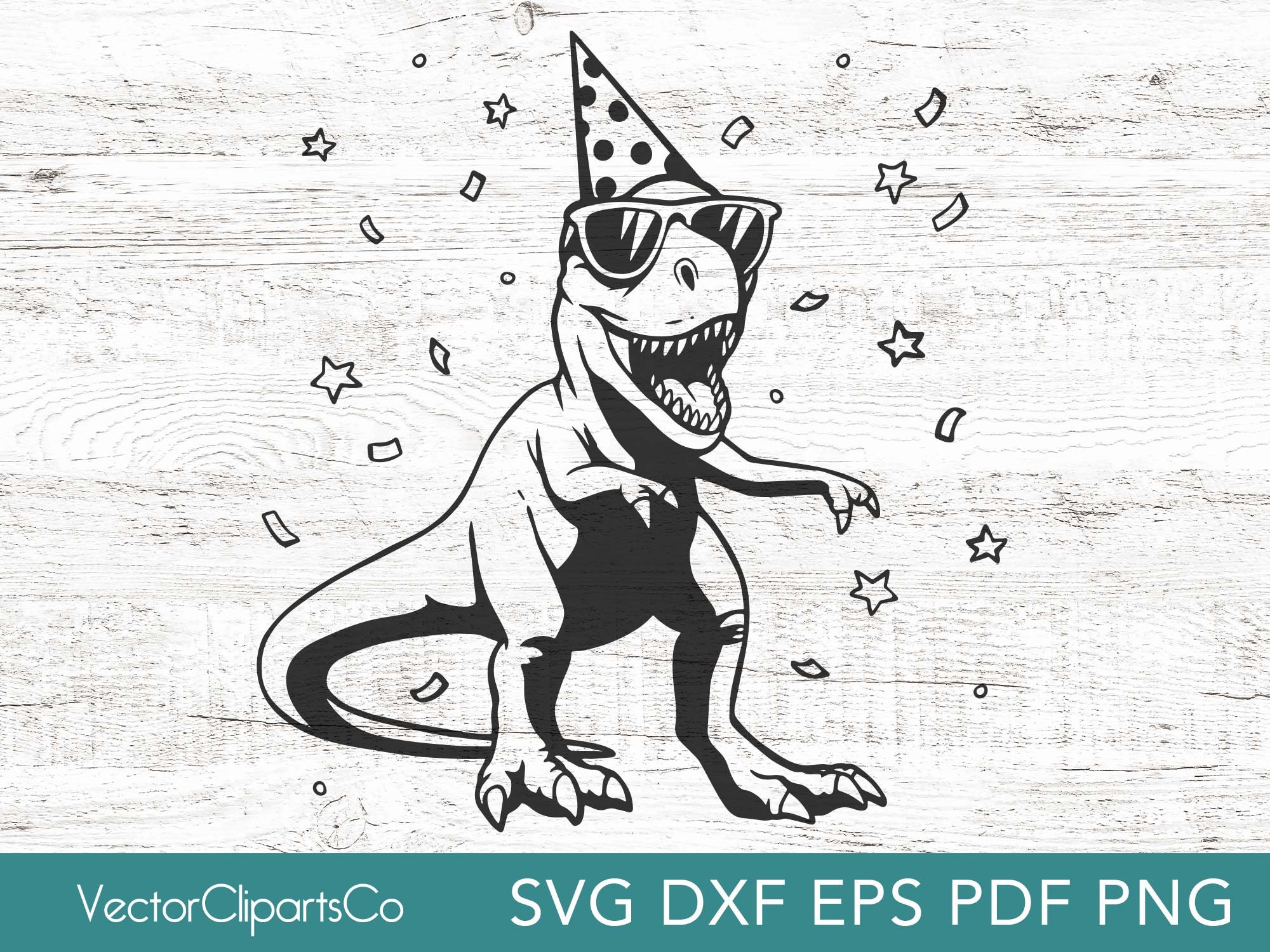 Party T-rex SVG, T-rex Party PNG, Birthday Dinosaur Clipart Vector Cut ...