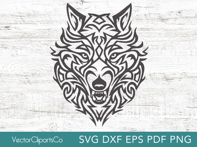 Tribal Wolf Head Svg Snarling Angry Wolf Black And White Etsy
