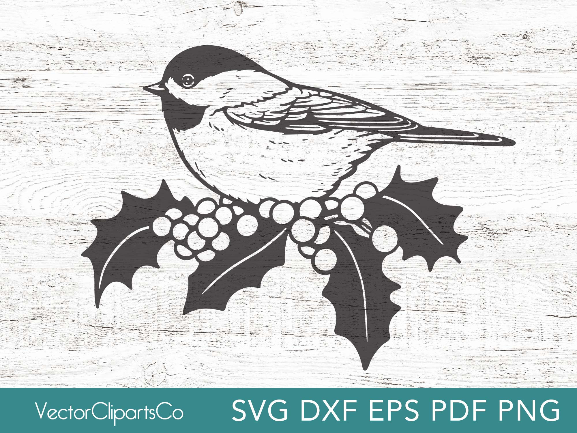 Christmas Chickadee SVG, Chickadee With Holly Vector Clipart Cut File ...