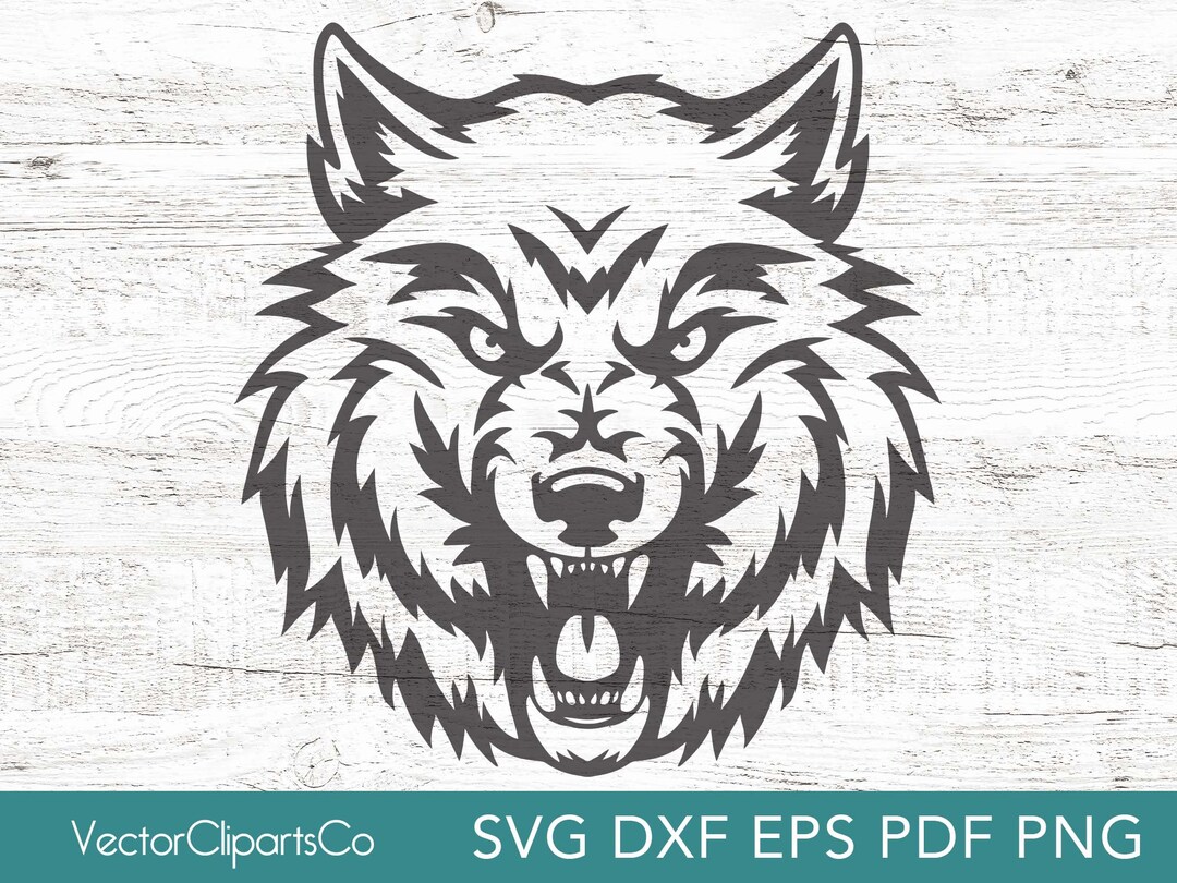 Wolf Face SVG, PNG Clipart, Fierce Angry Wolf Vector Cut File, Dxf, Pdf ...