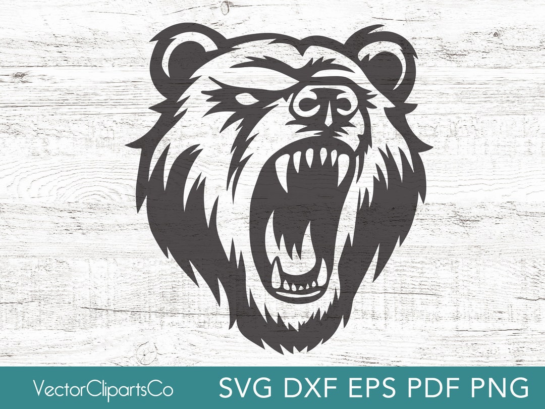 Angry Bear SVG, PNG Clipart, Fierce Roaring Bear Head Vector Cut File ...