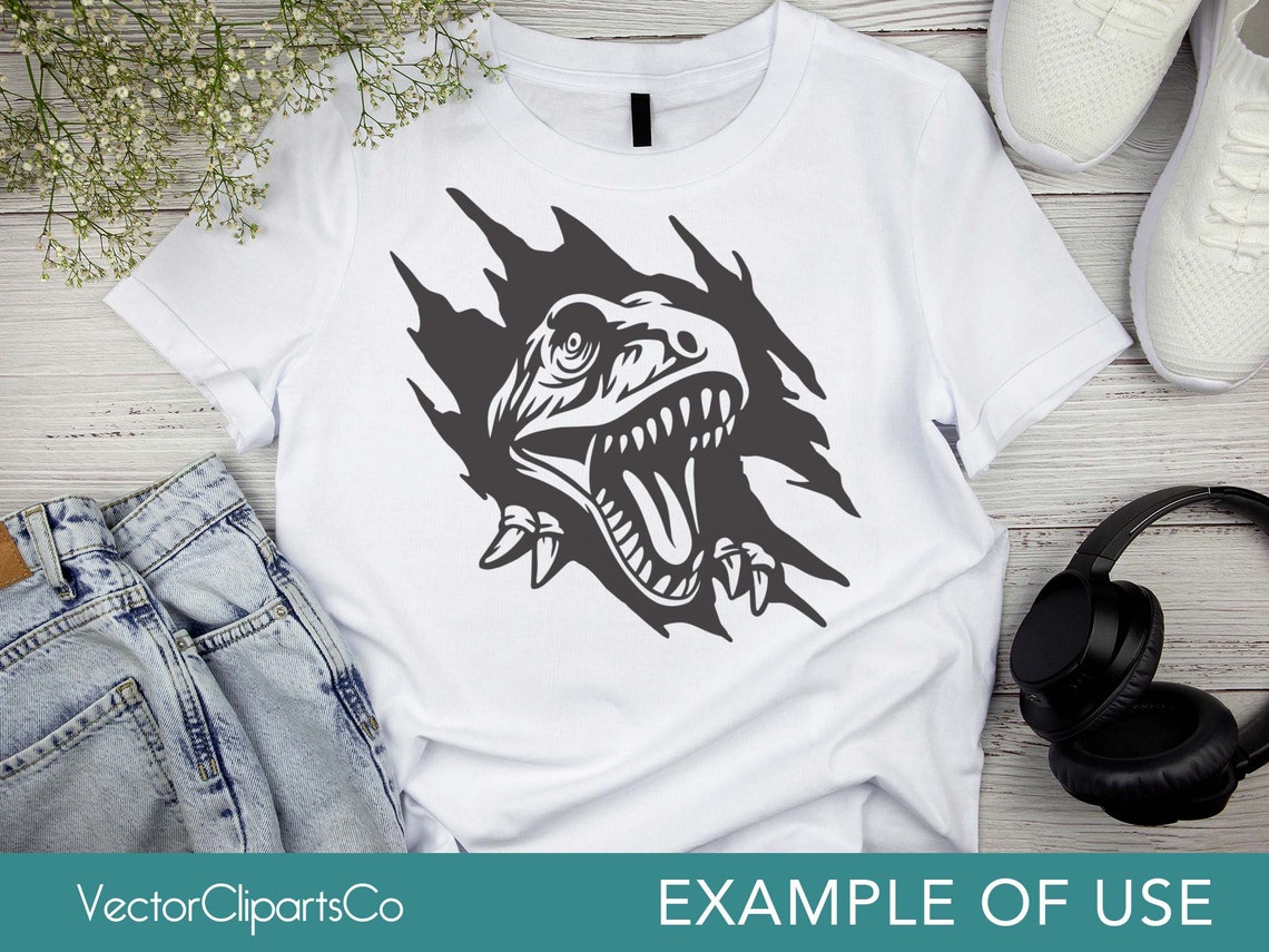 Scary T-rex SVG, T-rex PNG, Dinosaur Tearing Through Shirt, Clipart ...