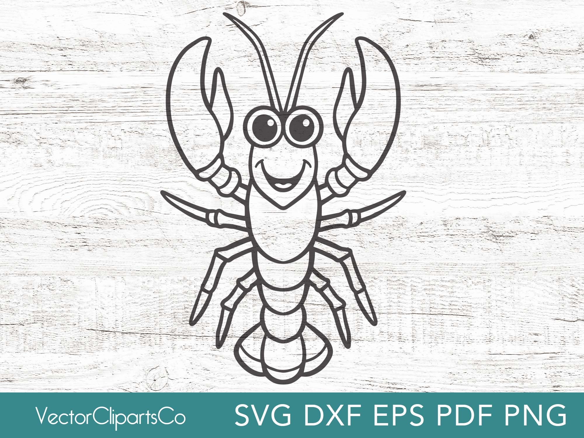 Happy Cartoon Lobster SVG, Cute Crayfish Clipart, Vector Cut File ...