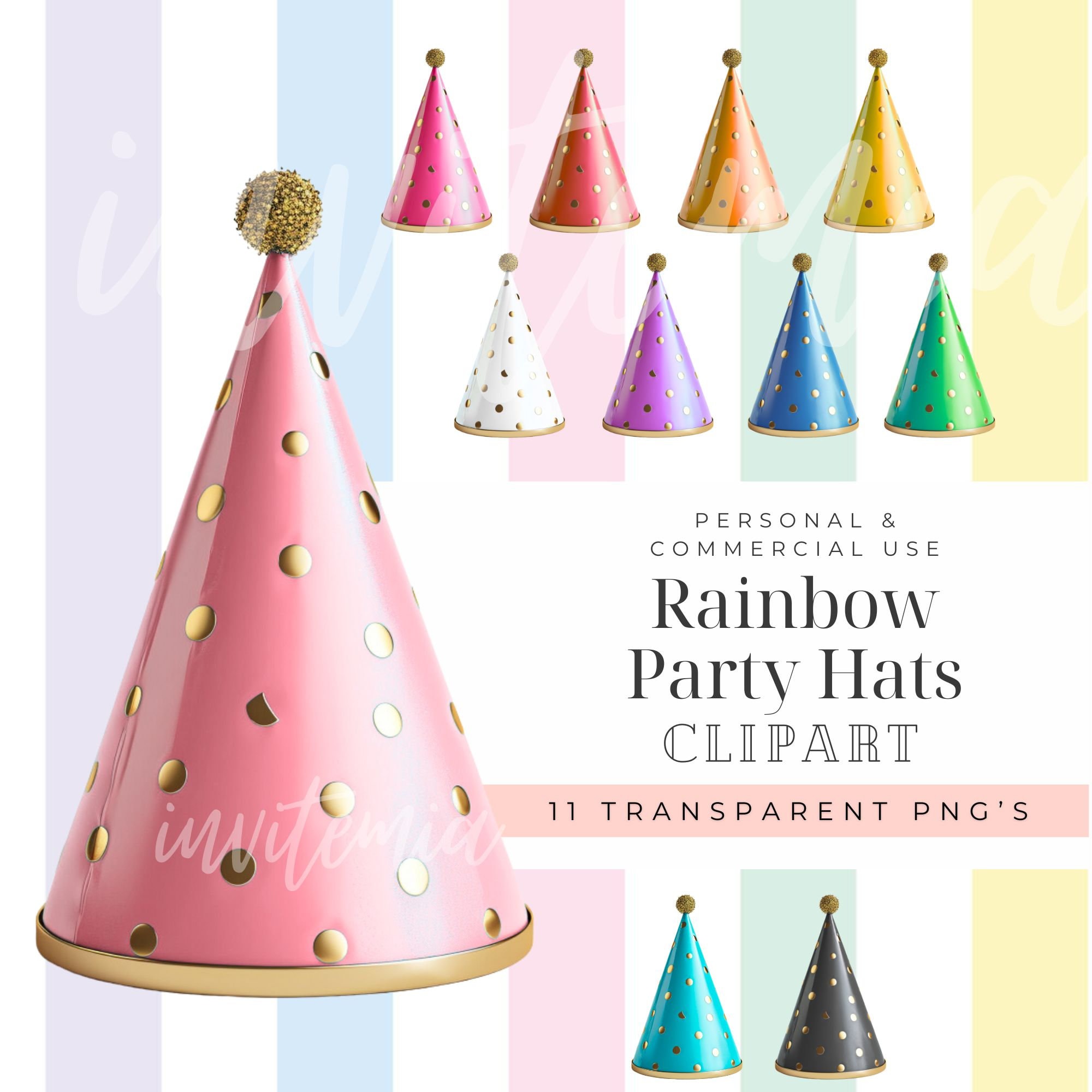 Rainbow Party Hats Clipart, 3D Rainbow Birthday Hats, Spring Children's ...
