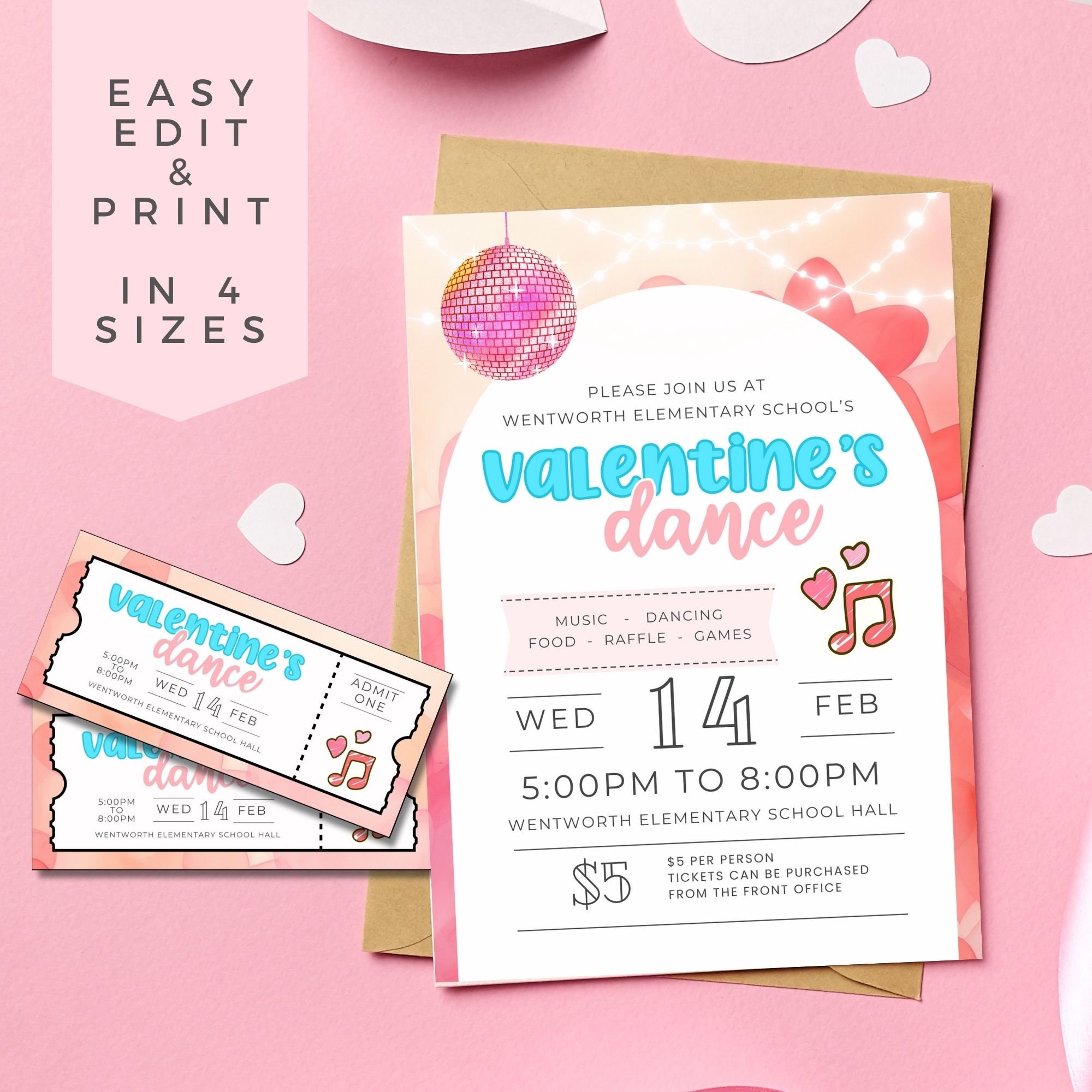 Valentine’s Day Sweetheart Dance Flyer, Valentine’s Day Dance Tickets ...