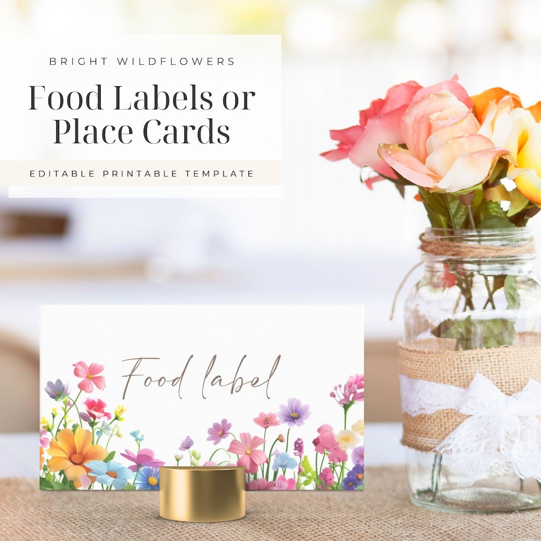 Wildflower Food Label Cards Girl First Birthday Party Editable ...