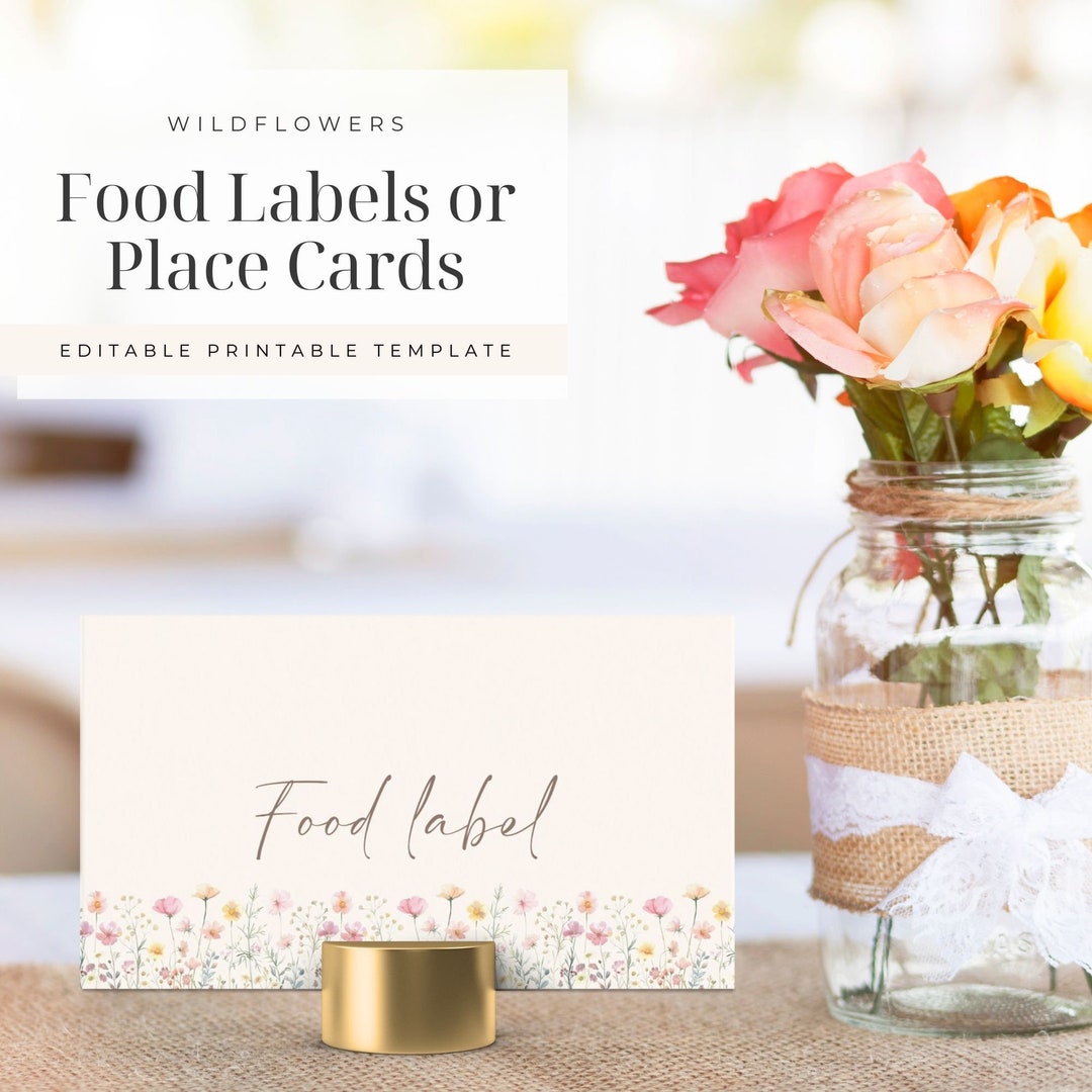 Wildflower Food Label Cards Girl First Birthday Party Editable ...
