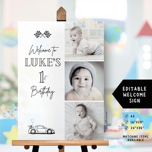 Welcome Poster With Photo Race Car Editable Birthday Party Sign Board ...