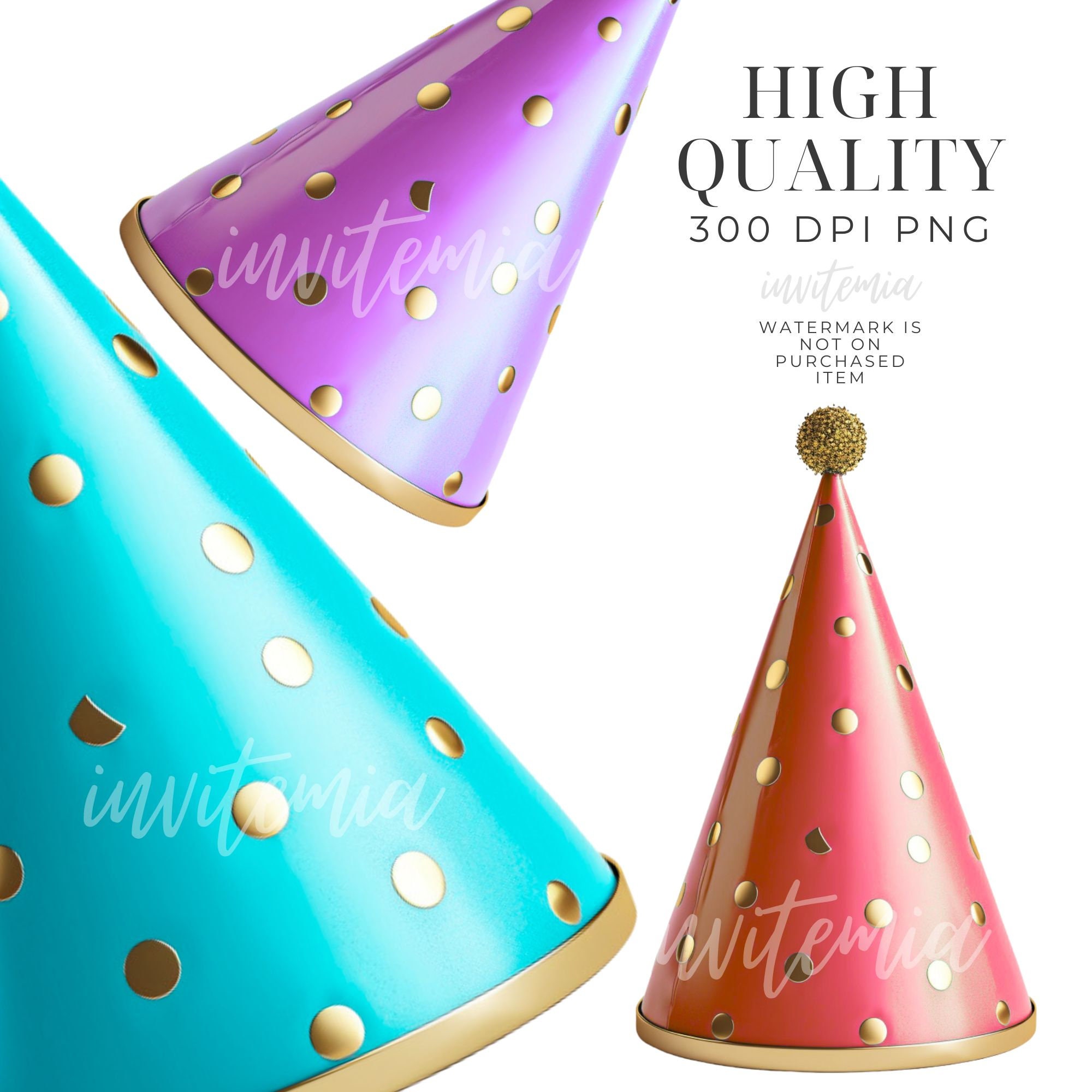 Rainbow Party Hats Clipart, 3D Rainbow Birthday Hats, Spring Children's ...