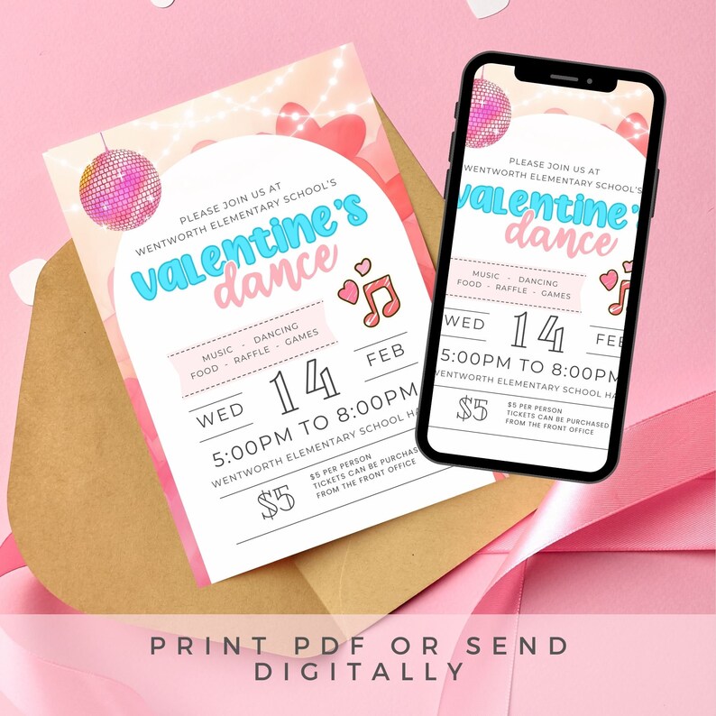 Valentine’s Day Sweetheart Dance Flyer, Valentine’s Day Dance Tickets ...