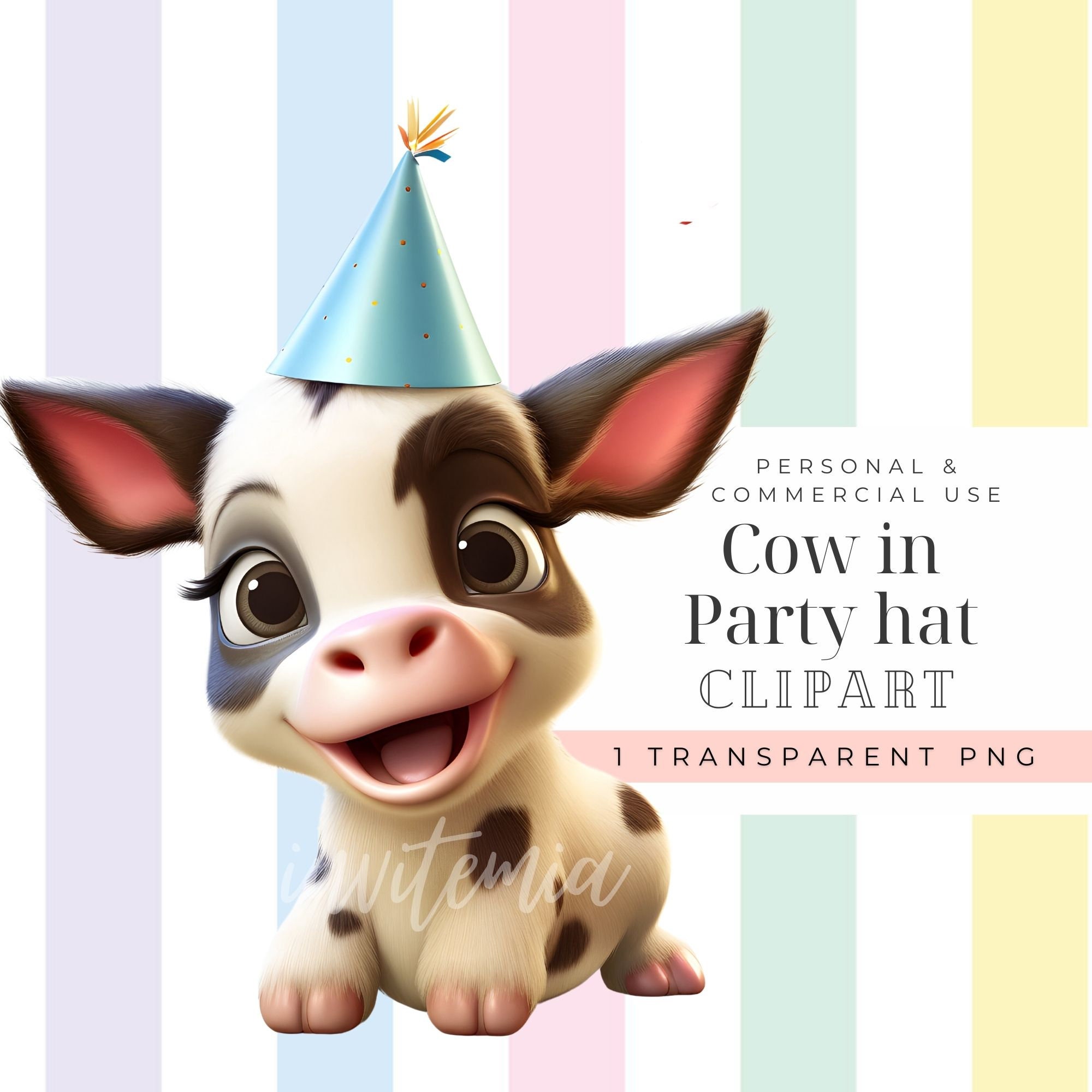 Farm Birthday Clipart, Cow in Party Hat, Quirky Cow, Farm Animal ...